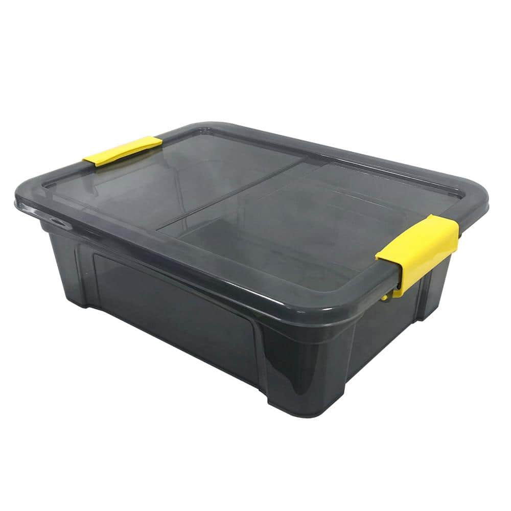 Modern Homes 3.3 Gal. Storage Box Translucent in Grey Bin with Yellow ...