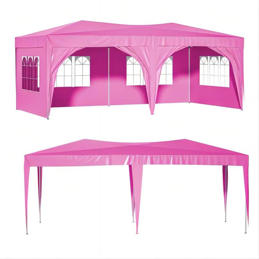 Clihome 10 ft. x 20 ft. Outdoor Pink Pop Up Canopy Tent with 6 Sand ...