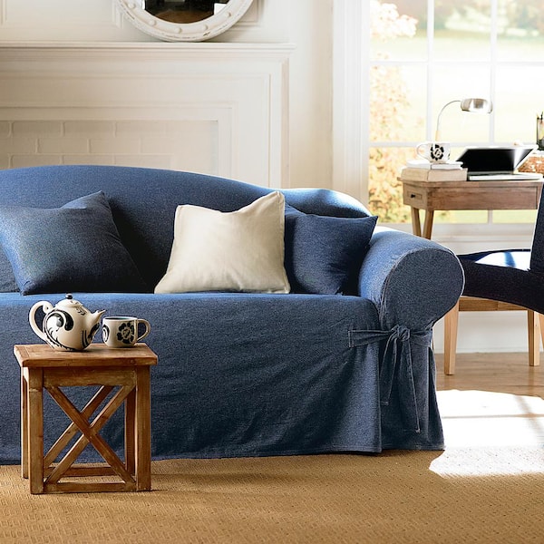 Surefit Authentic Denim Indigo Cotton 1 Piece Sofa Slipcover Sf43634