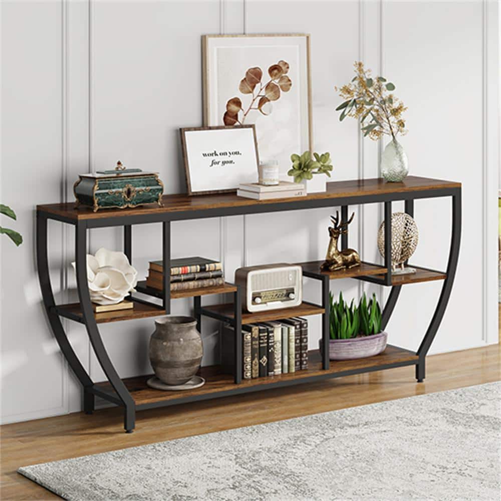 TRIBESIGNS WAY TO ORIGIN Benjamin 71 in. Brown Rectangle Wood Console Table with Storage, Extra ...