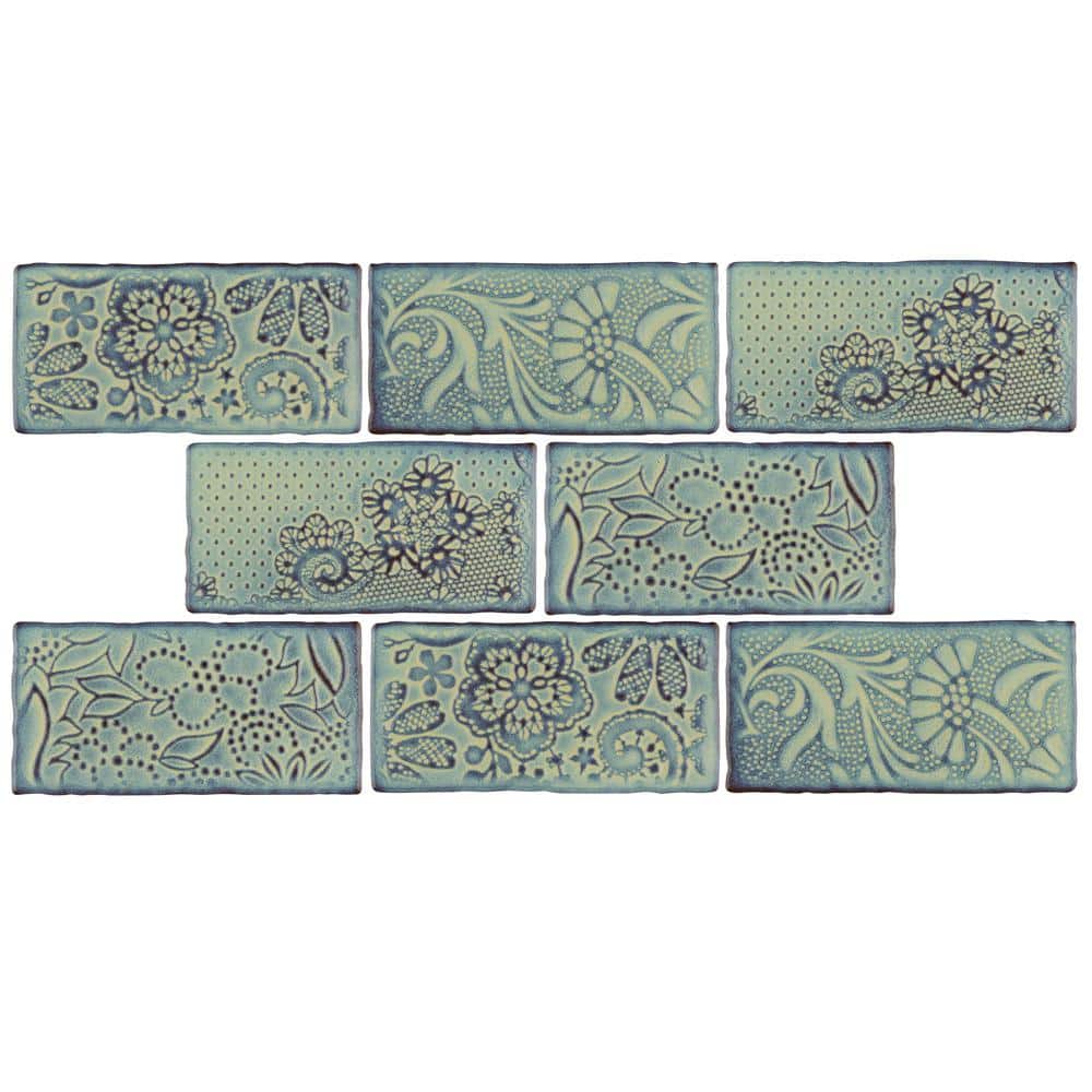 Merola Tile Antic Feelings Agua Marina 3 in. x 6 in. Ceramic Wall Take ...