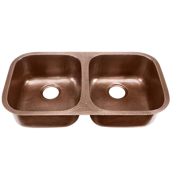 Glacier Bay Undermount Pure Solid Copper Sink 19 in. Double Bowl 50/50 ...