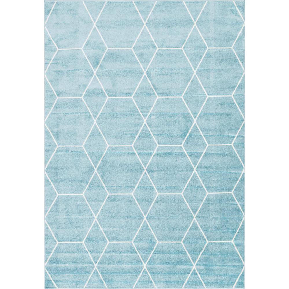 StyleWell Trellis Frieze Light Blue/Ivory Blue 7 ft. x 10 ft. Geometric ...