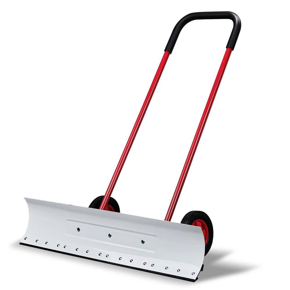 Karl home 43 in. White Metal Handle Hard Steel Snow Shovel Pusher with ...