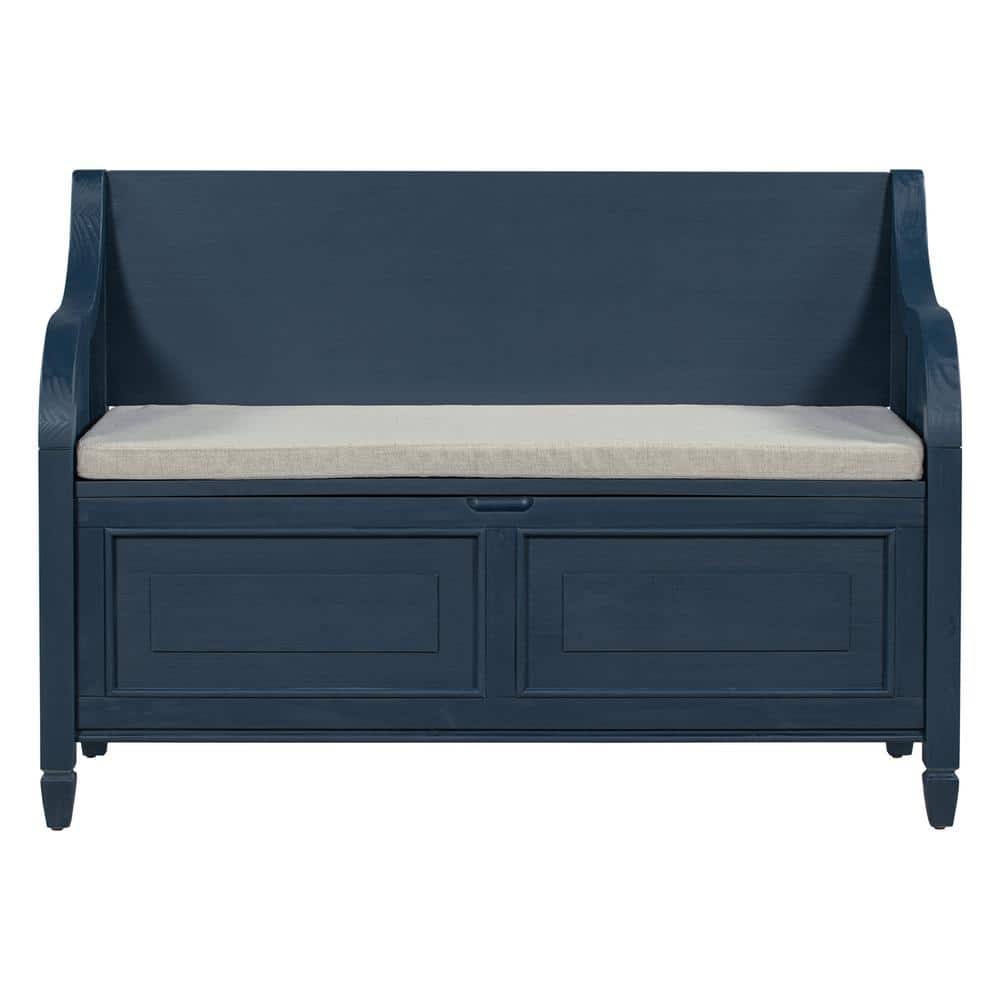 JASIWAY Rustic Style Antique Navy Storage Bench Entryway Bench with ...