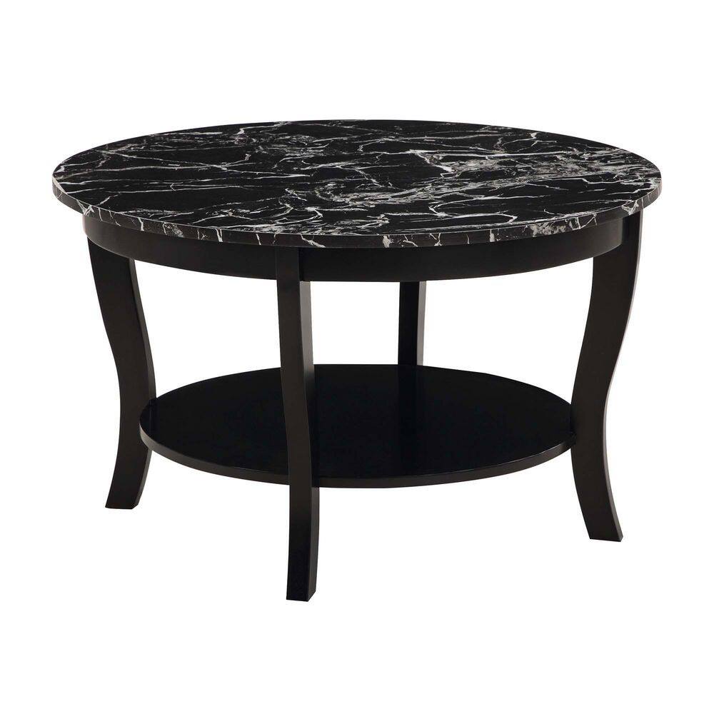 Convenience Concepts American Heritage 30 in. Black Round Faux Marble ...