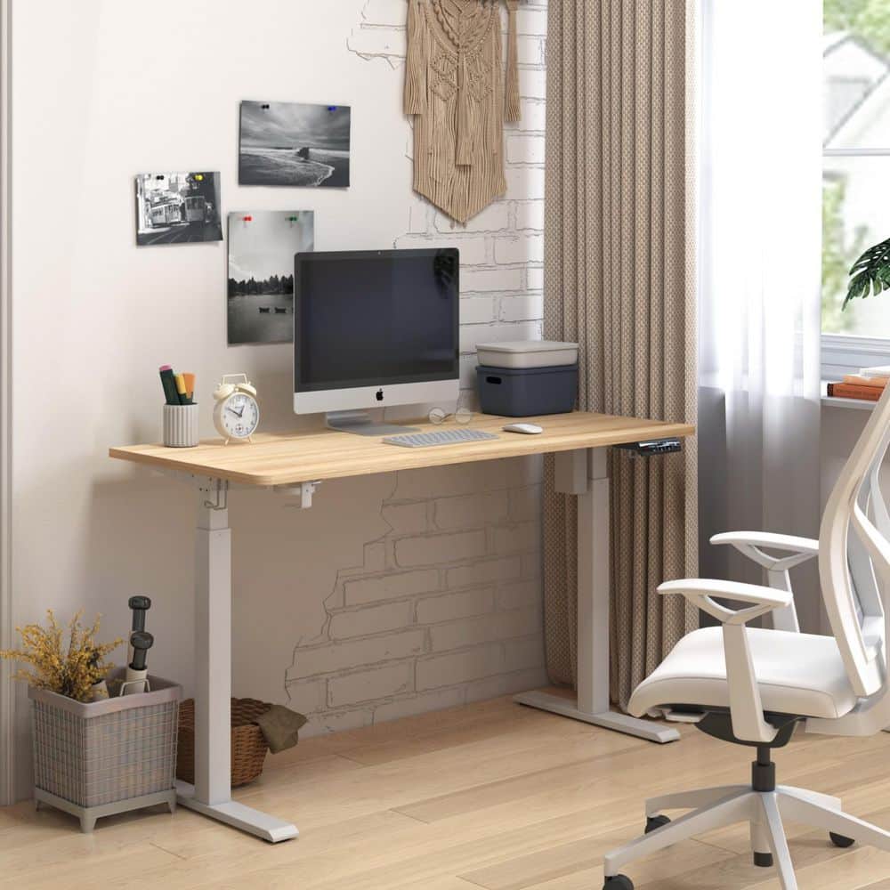 Homy Casa TIFAY 54 in. Natural Beechwood Electric Height Adjustable ...