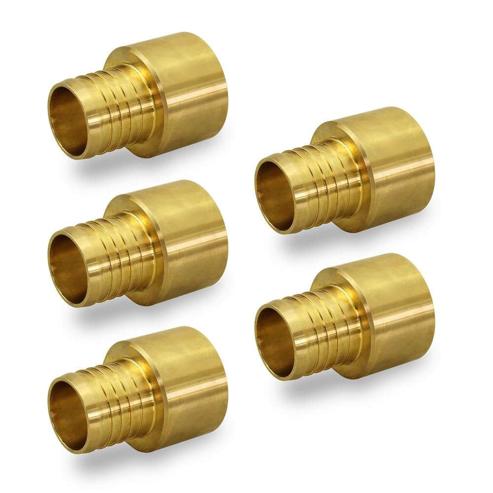 PLUMBFLEX 1 in. x 1 in. Brass Female Sweat Copper Adapter x Pex Barb Pipe Fitting (5-Pack ...