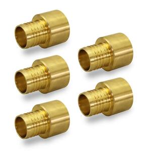 PLUMBFLEX 1 in. x 1 in. Brass Female Sweat Copper Adapter x Pex Barb Pipe Fitting (5-Pack ...