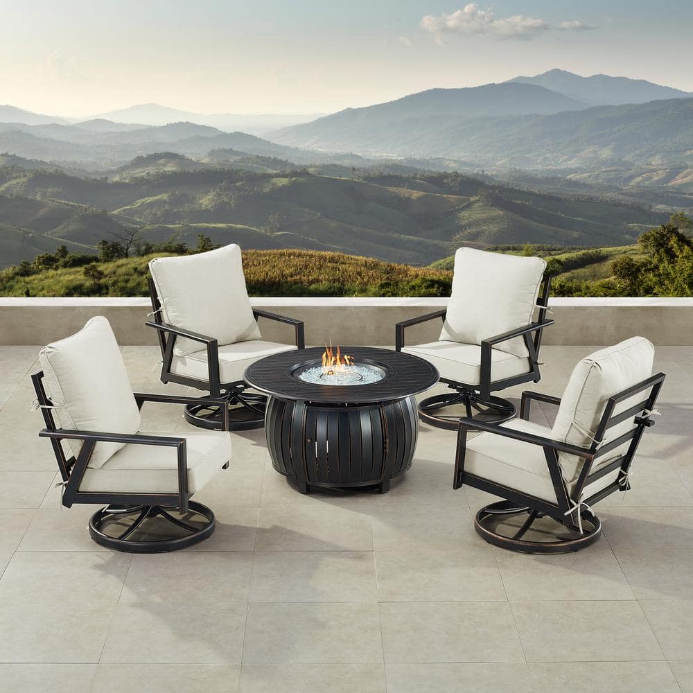 Oakland Living Black 7-Piece Aluminum Patio Fire Pit Set with 4-Club ...