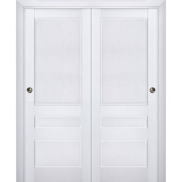 Sartodoors 84 in. x 84 in. 2 Panel White Finished Solid Wood Sliding ...