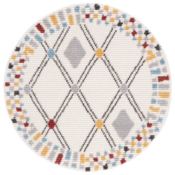 SAFAVIEH Marrakesh 7 ft. x 7 ft. Ivory/Gray Diamond Checkered Border ...