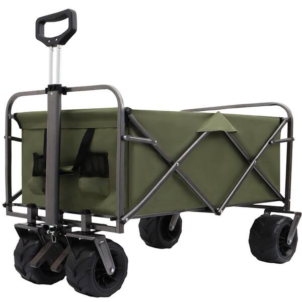 Flynama 22.7 cu. ft. 198 lbs. Steel Garden Cart in Army Green with Big ...