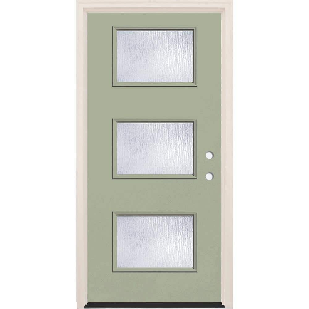 Builders Choice 36 in. x 80 in. Left-Hand/Inswing 3-Lite Rain Glass ...