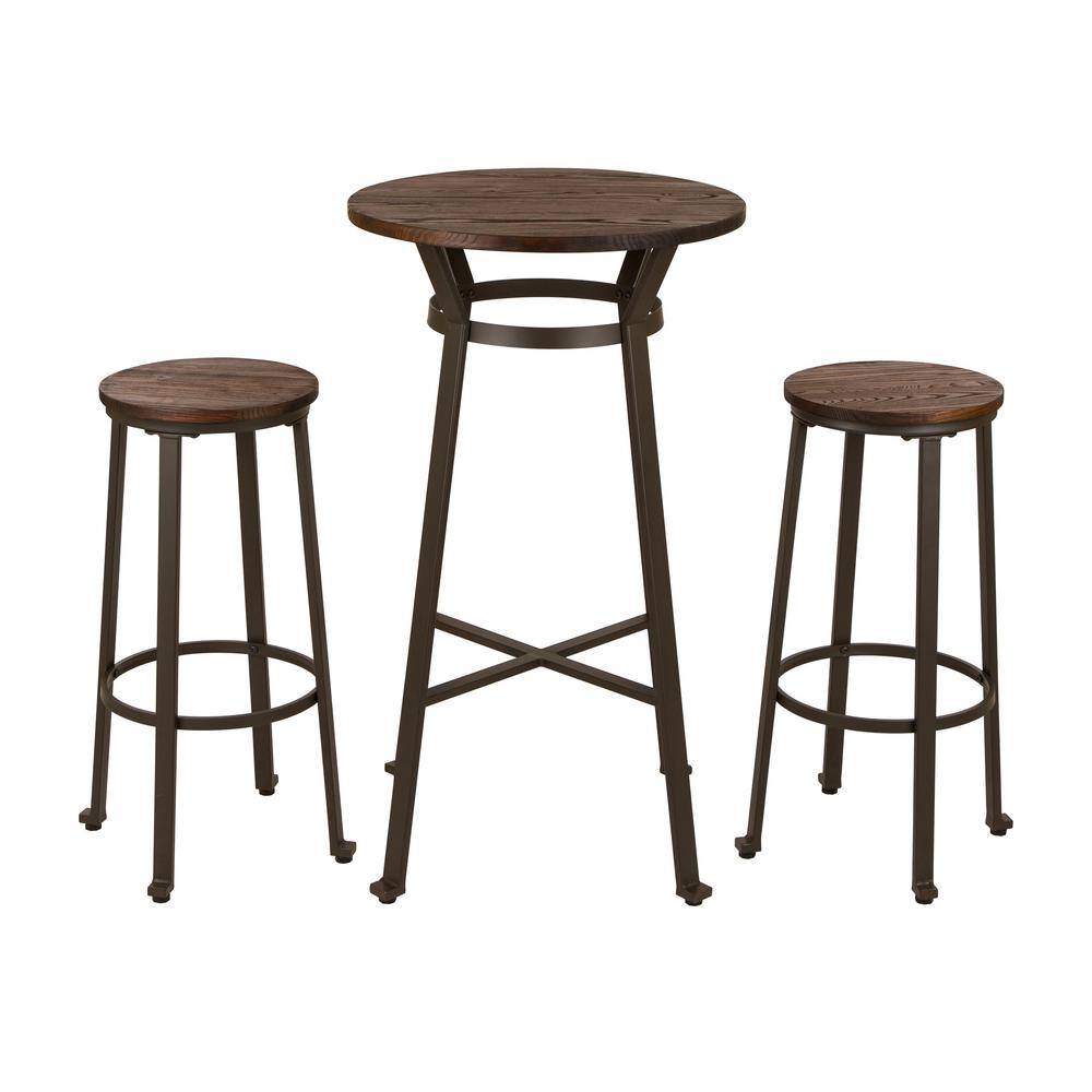 Glitzhome Set of 3 Black Steel Bar Table and Bar Stool Pub Set (1 Table ...