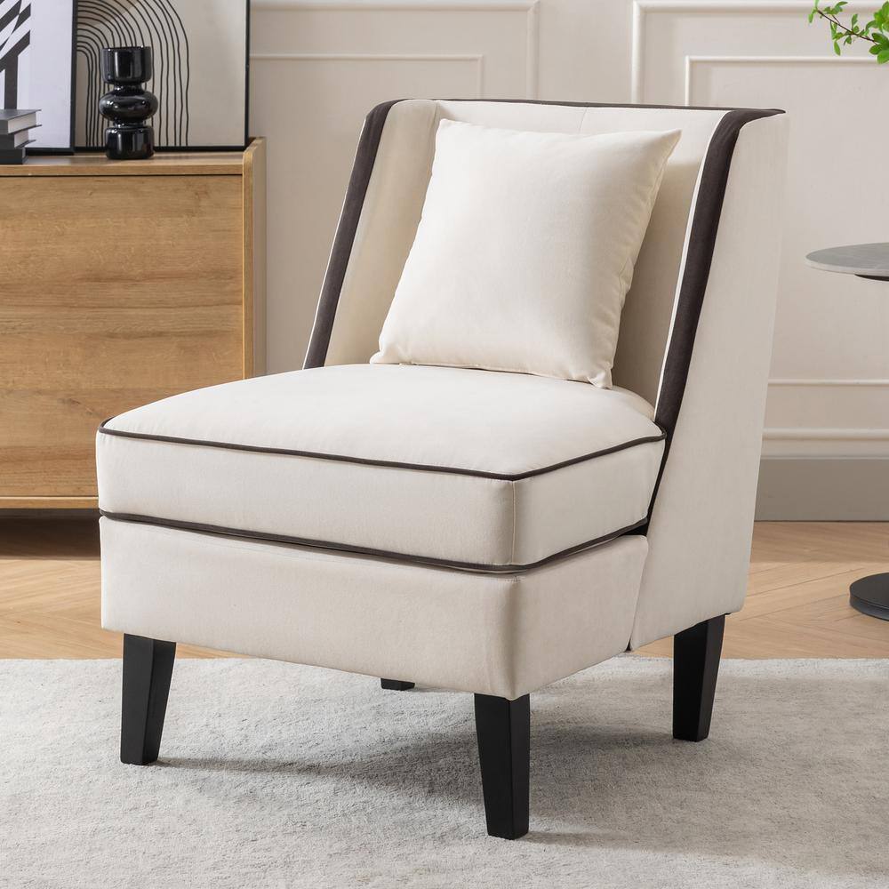 Harper & Bright Designs Cream Velvet Upholstered Accent Chair with ...