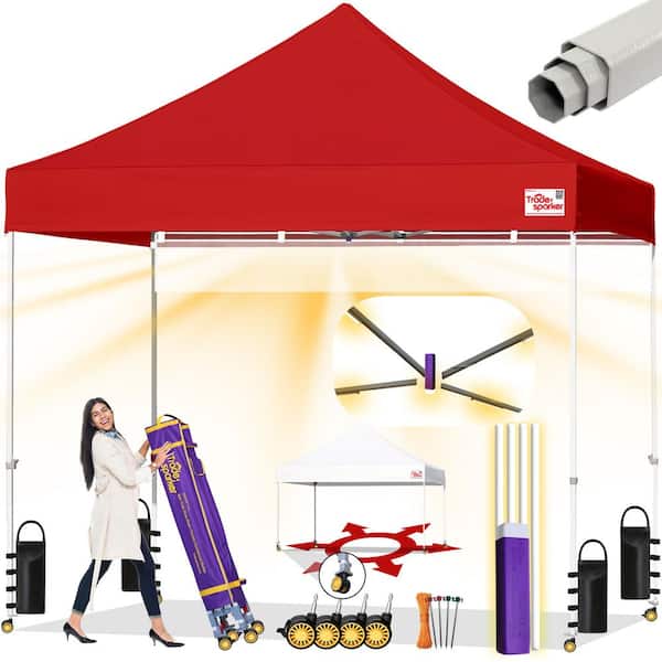 Tradesparker Commercial 10 ft. x 10 ft. Red Pop Up Canopy Tent with ...
