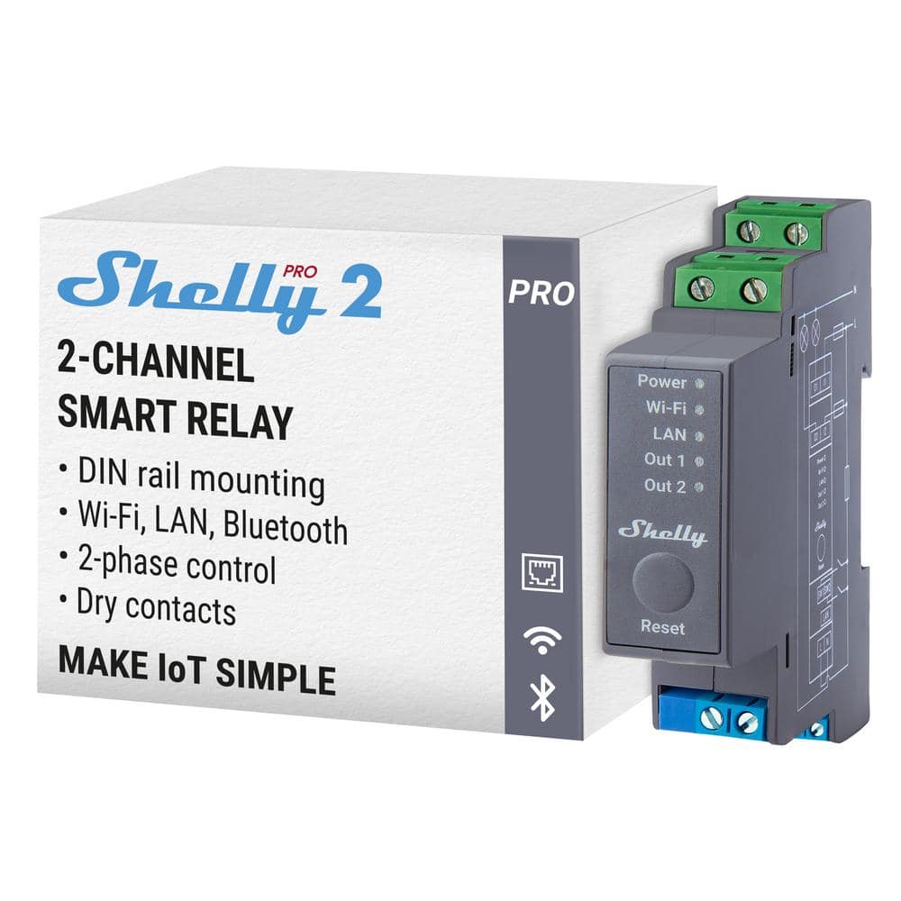 Shelly Pro 2, 16A, Wi-Fi, LAN and Bluetooth 2-Channel Smart Relay, Home and Facility Automation ...