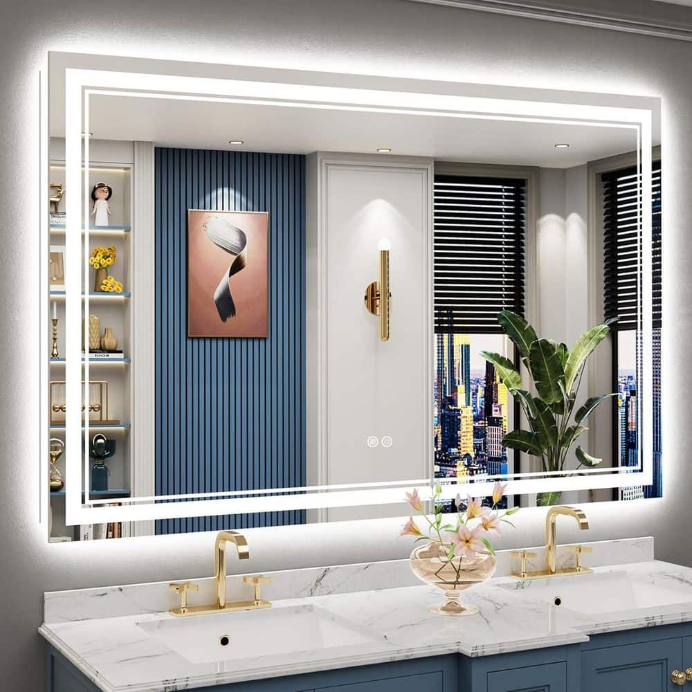 KIOTEE 60 in. W x 40 in. H Rectangular Frameless Front & Back Lighted ...