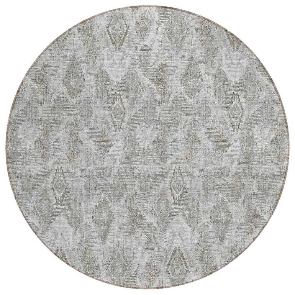 HomeRoots Silver, Gray, Pewter 8 ft. Round Woven Geometric Polyester ...