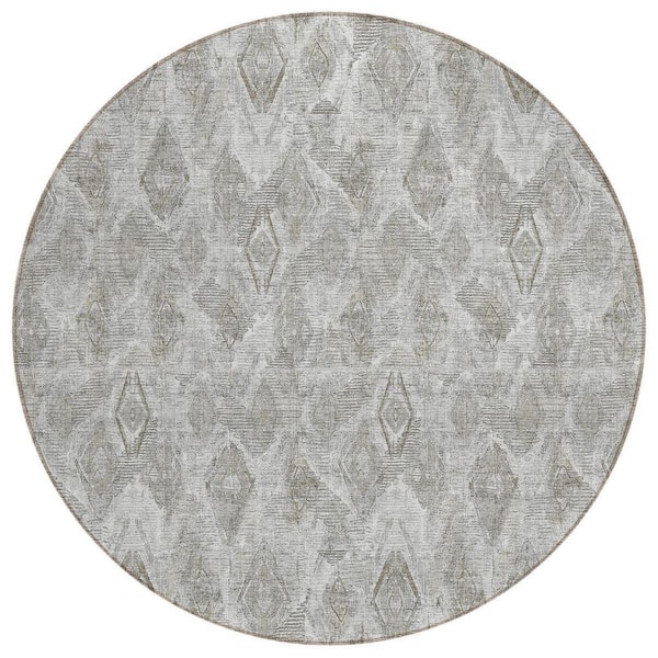 HomeRoots Silver, Gray, Pewter 8 ft. Round Woven Geometric Polyester ...