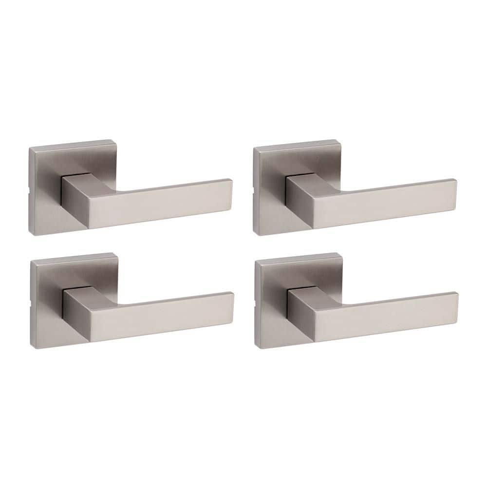 Kwikset Singapore Square Satin Nickel Hall Closet Door Handle with ...