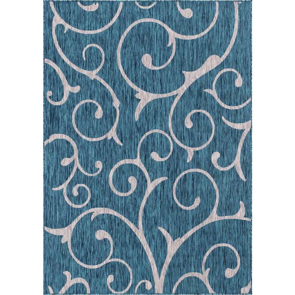Unique Loom Outdoor Curl Teal Blue 7 ft. x 10 ft. Area Rug 3144878 ...