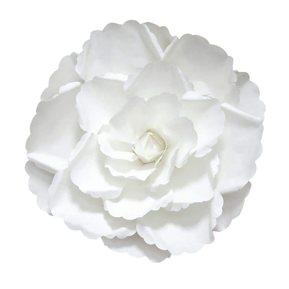 LIVING LUXURY 16 in. Large White Artificial Paper Rose Flower Wall ...
