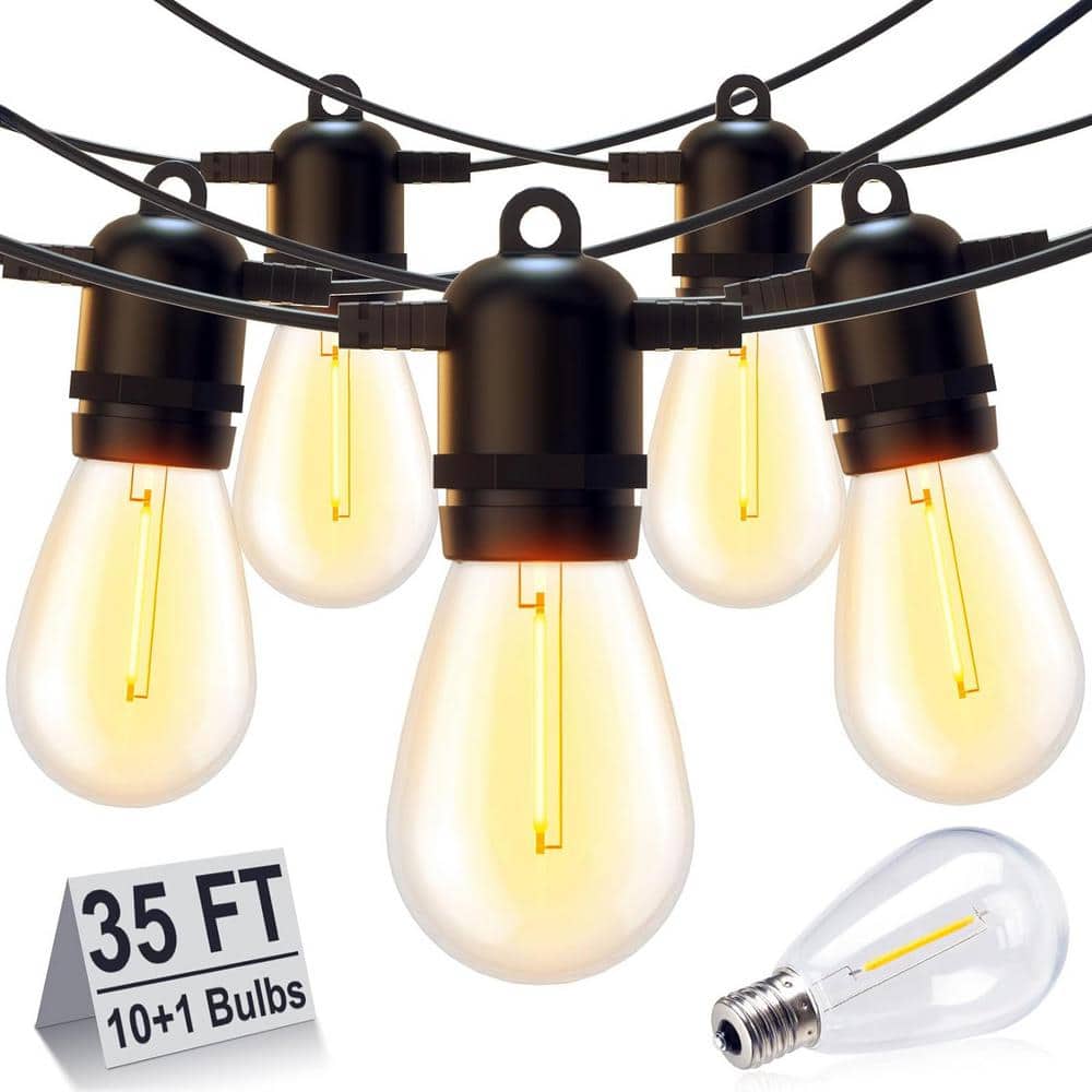 Brightown 11-Light 35 ft. Outdoor Plug-In Integrated LED Edison String ...