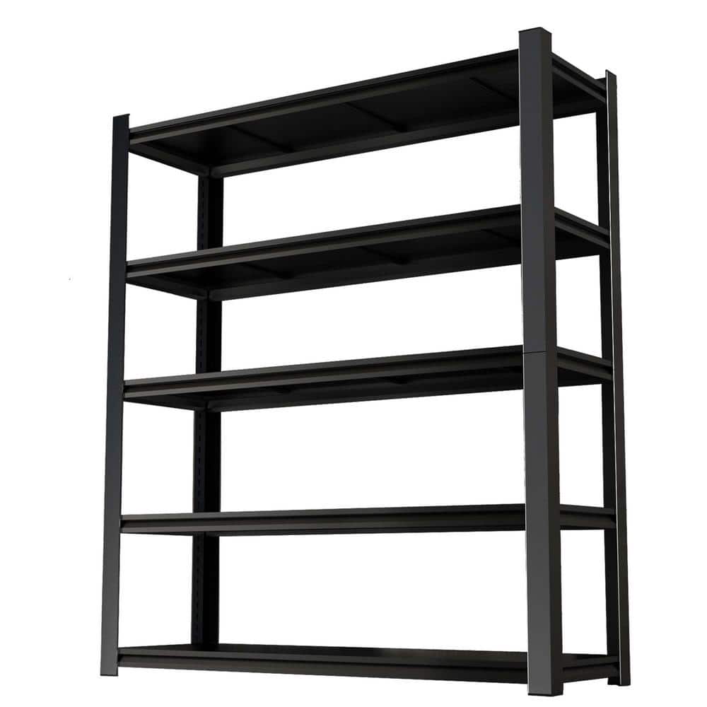 Siavonce 5-Shelf Wide Black Metal Shelves with 5-Removable Dividers ...