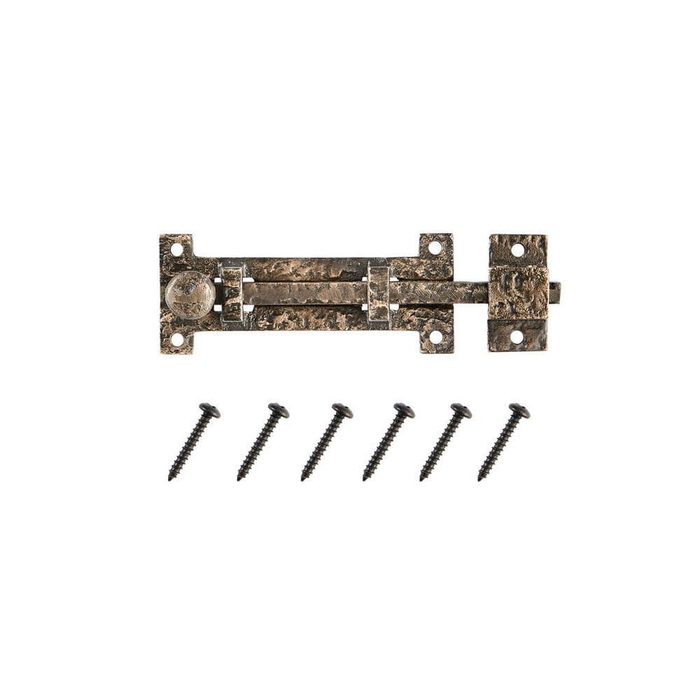Everbilt 6 in. Antique Brass Cast Iron Slide Bolt 60161 - The Home Depot