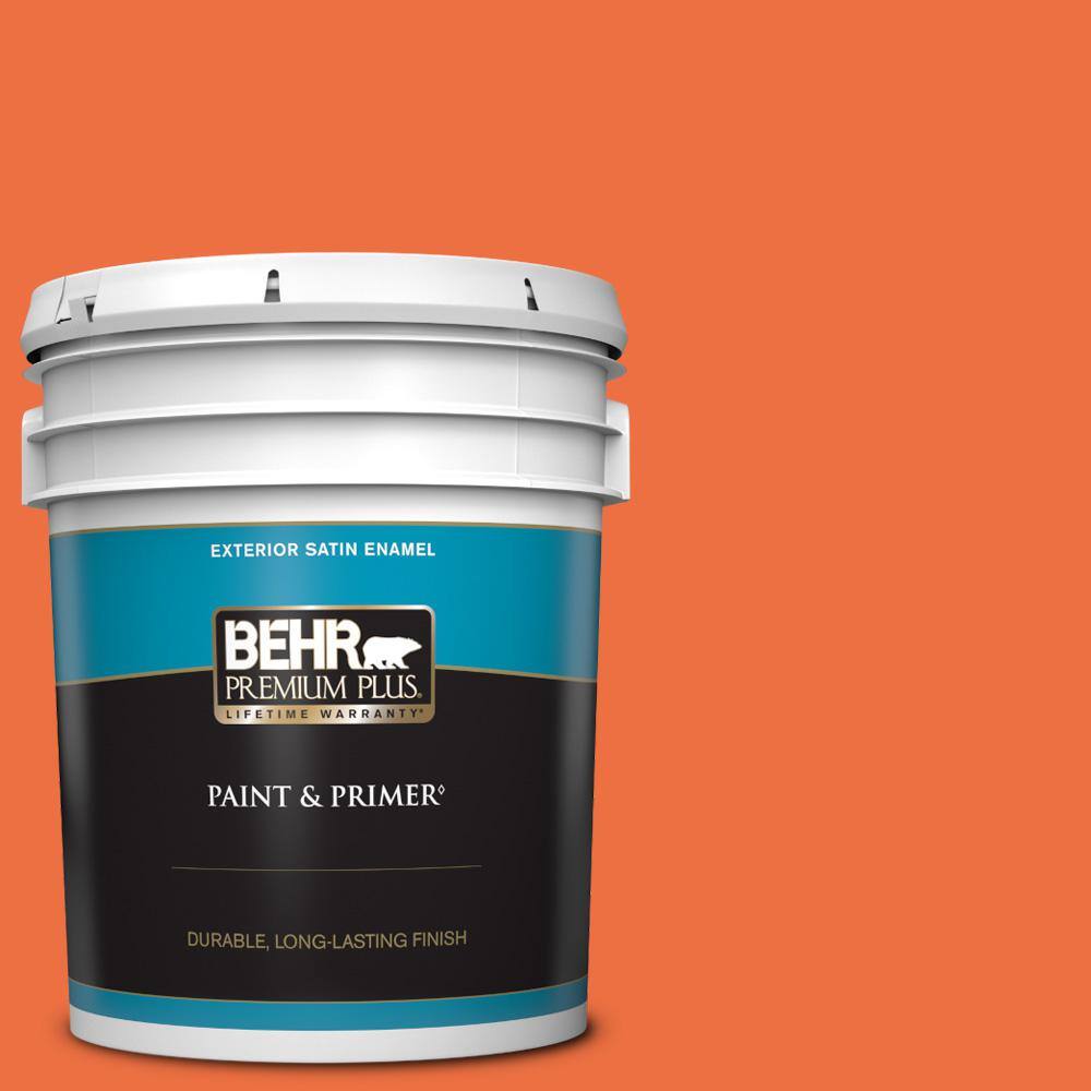 BEHR PREMIUM PLUS 5 gal. #210B-6 Aurora Orange Satin Enamel Exterior ...