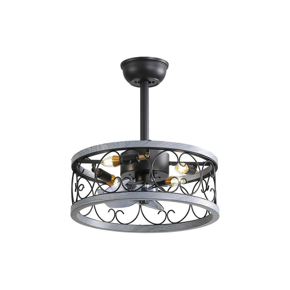 FIRHOT 18 in. Indoor/Outdoor Round Retro Gray Metal Frame Ceiling Fan ...