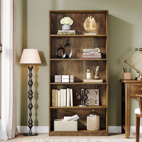 BYBLIGHT Eulas 67 in. Tall Retro Brown Engineered Wood 5 Shelf Standard Bookcase Freestanding Display Storage Shelf Bookshelf BB NY257JH The Home Depot