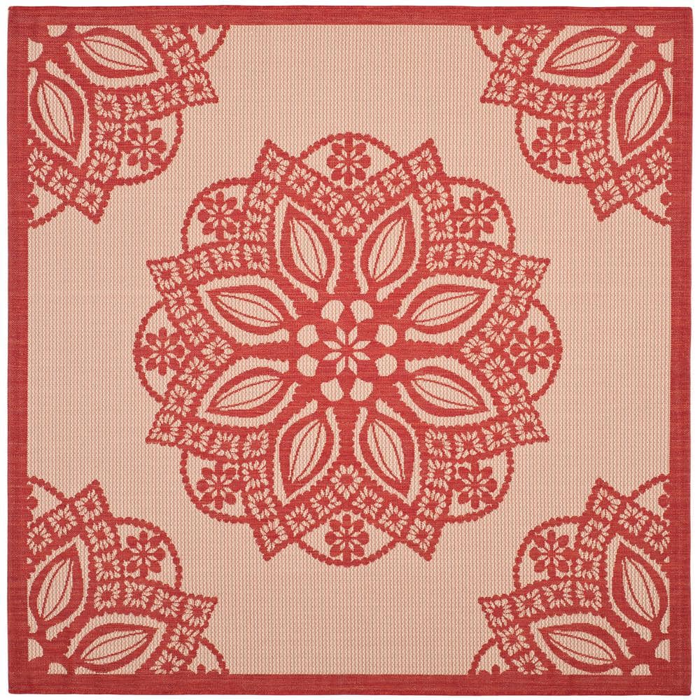 SAFAVIEH Courtyard Beige/Red 7 ft. x 7 ft. Square Border Indoor/Outdoor ...