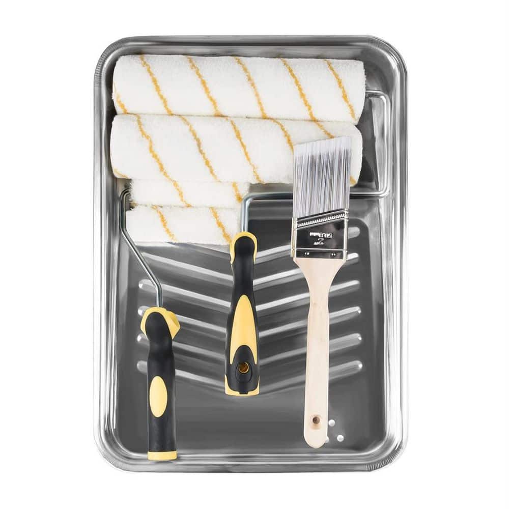 Dracelo 9-Pieces Paint Roller Kit with Metal Tray and Angle Paint Brush ...