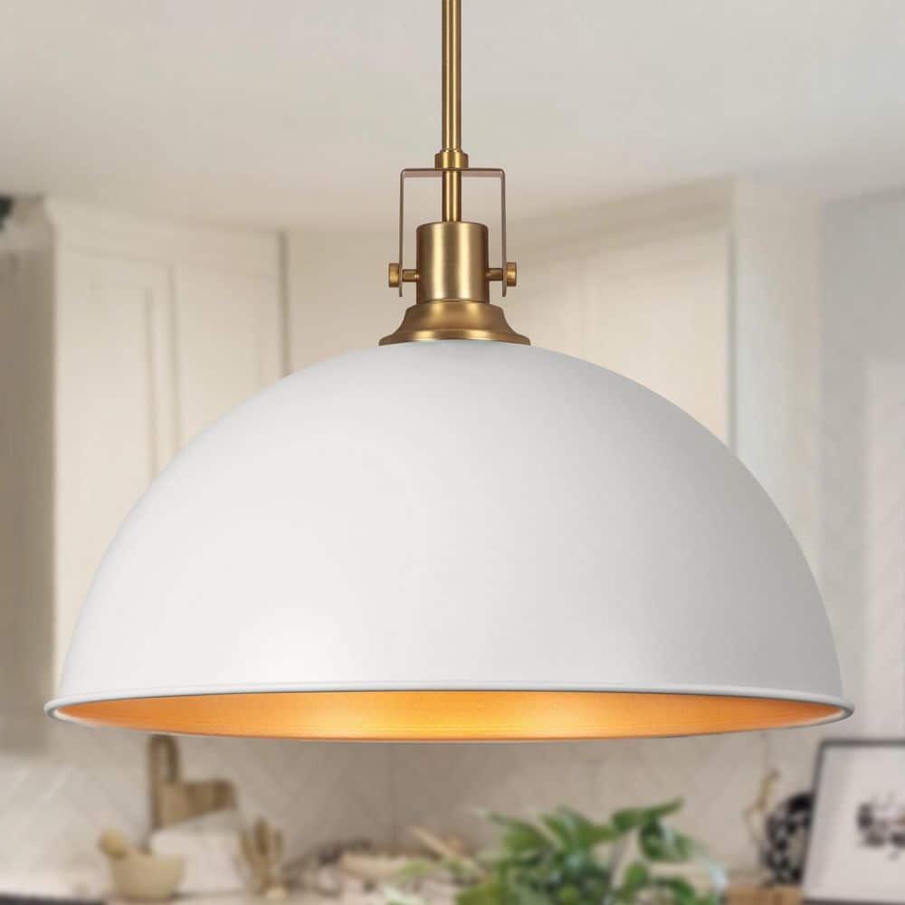 1-Light Modern White Single Pendant Light with Metal Dome Shade for ...