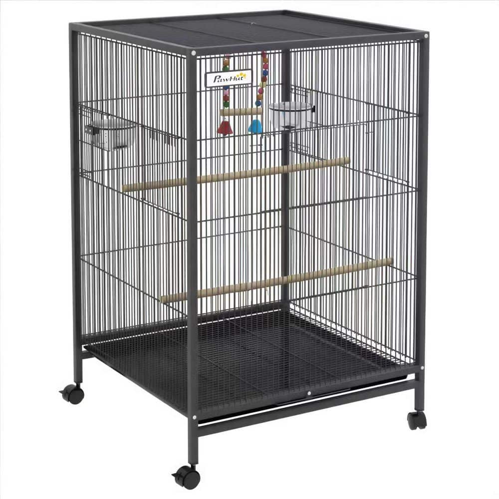 19 in. W x 18 in. D Gray Steel Bird Cage with Rolling Stand-Includes ...