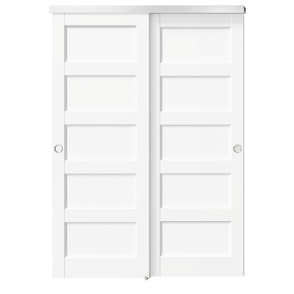 TENONER 60 in. x 80 in. (Double 30 in.) 5-Panel, MDF, White Primed Wood ...