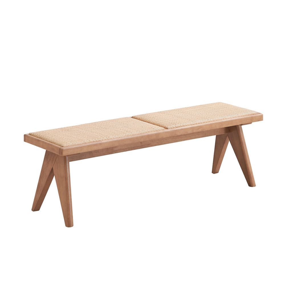 1-Piece Natural Finish Backless Design Wood and Wicker Outdoor Bench ...