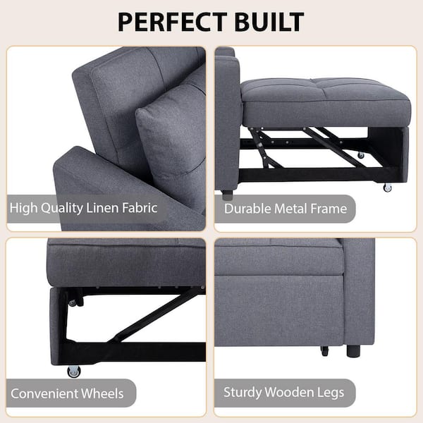 HOMESTOCK 3-in-1 Convertible Chair Bed, 39 in. W. Pull Out Folding ...