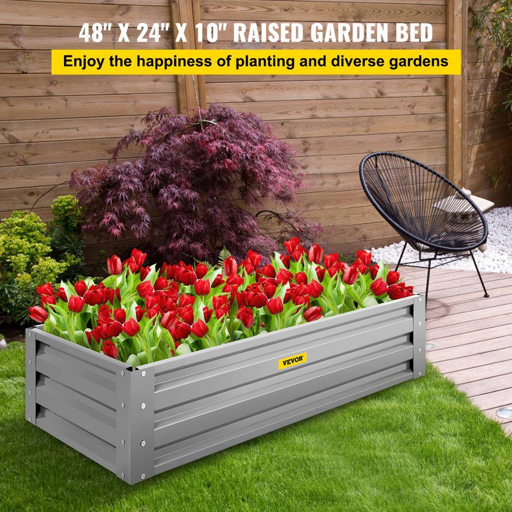 Buy Raised Garden Bed 48 in. x 24 in. x 10 in. Metal Planter Box Light ...
