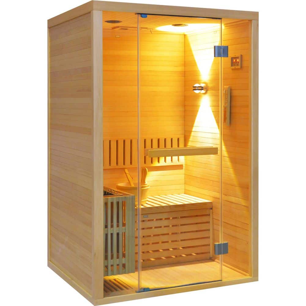 AVAXA 2-Person Indoor Steam Wet/Dry Sauna with 1 Metal Stove and 1 LED ...