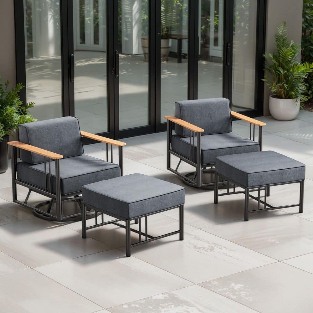 Opohoro Puffin 4-Piece Swivel Glider Black Metal Frame Outdoor Rocking ...