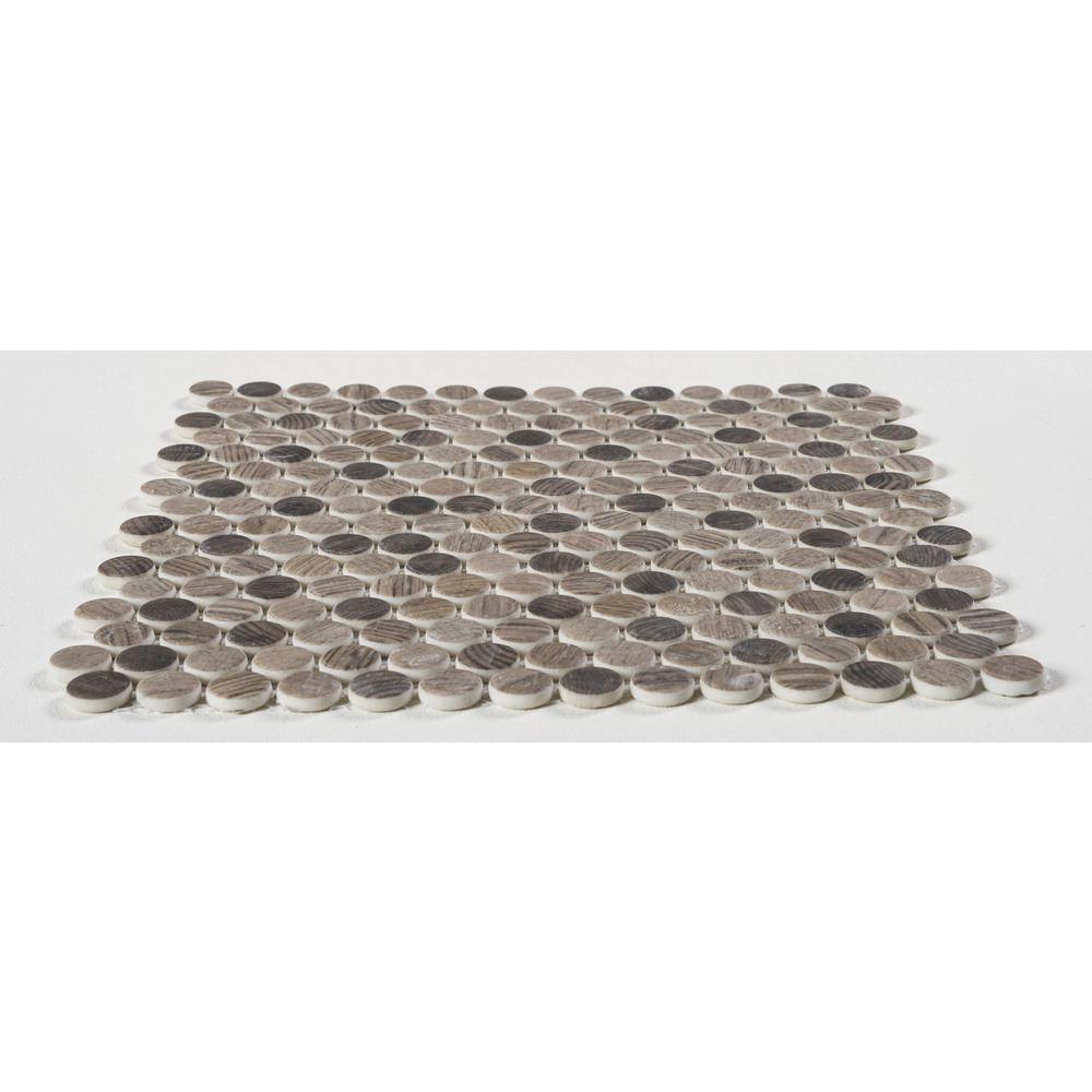 ANDOVA Pixie Moka Brown/Tan 12 1/8 in. x 12 1/8 in. Penny Round Smooth Glass Mosaic Tile (5.1 sq ...