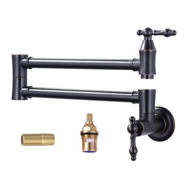 ALEASHA Wall Mounted Pot Filler with Double Handle in Oil Rubbed Bronze ...