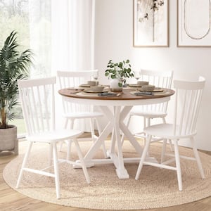 Bush Furniture West End Round Trestle Dining Table with 4 High Back ...