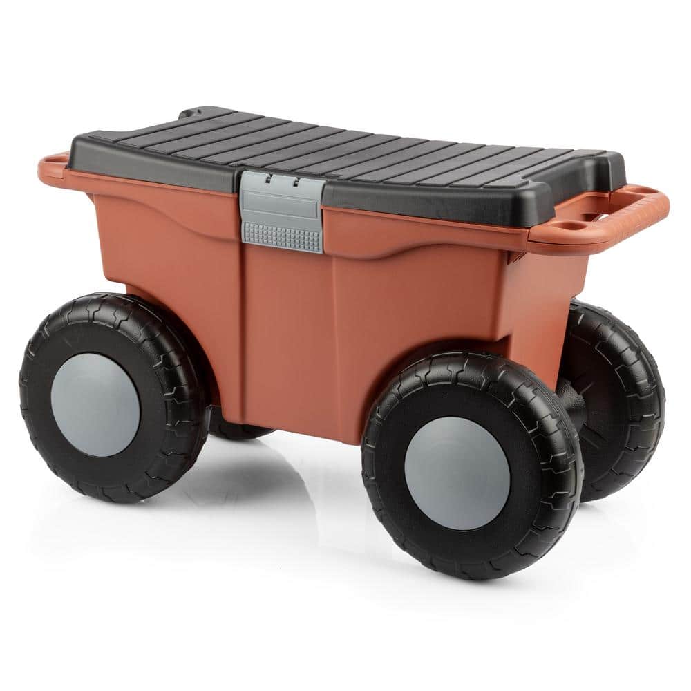 Pure Garden 1.89 cu. ft. Terracotta Plastic Rolling Garden Cart with ...