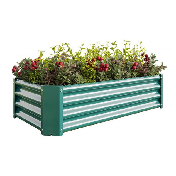 Otryad 4x2x1ft Green Metal Rectangular Raised Garden Bed, Outdoor ...