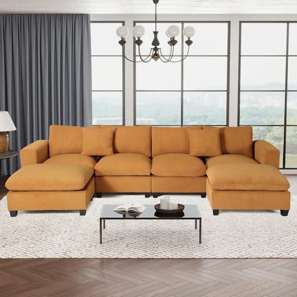 WESTINFURNITURE Hamilton 128 in. Square Arm 6-Piece Corduroy Modular ...